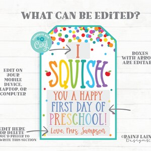 Squish You a Happy First Day of School Tag Editable Squishies Gift ...