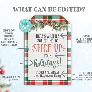 Editable Spice up Your Holiday Gift Tag Template, Christmas Seasonings ...