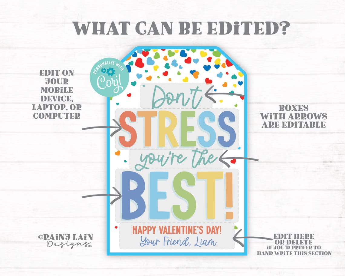Stress Ball Valentine Tag, Don’t Stress You’re the Best, Editable ...