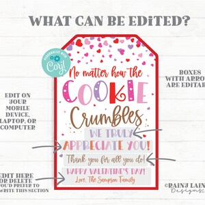 Valentines Day Cookie Gift Tag, No Matter How the Cookie Crumbles ...