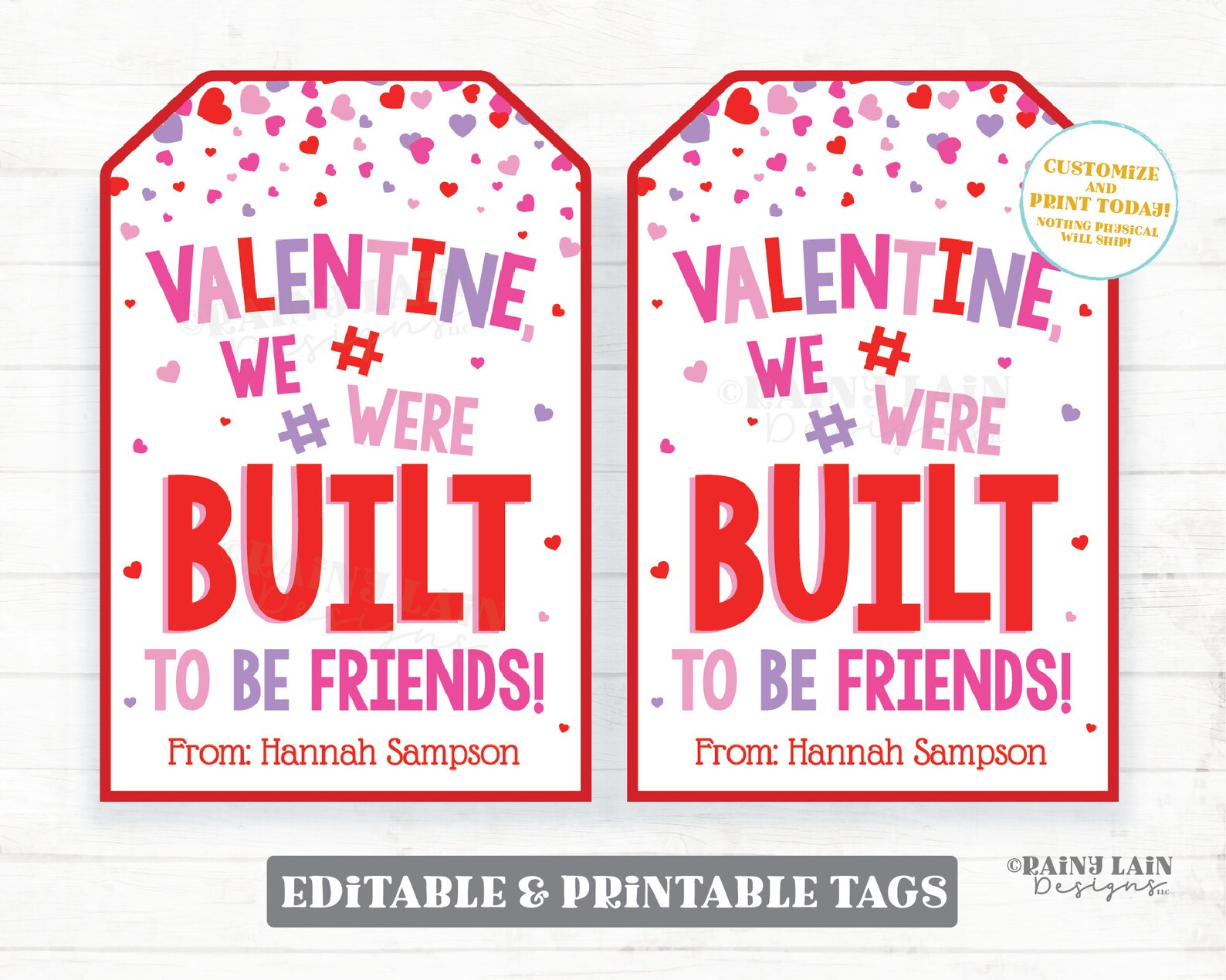 Valentine We Were Built to Be Friend Tag Building Blocks - Etsy