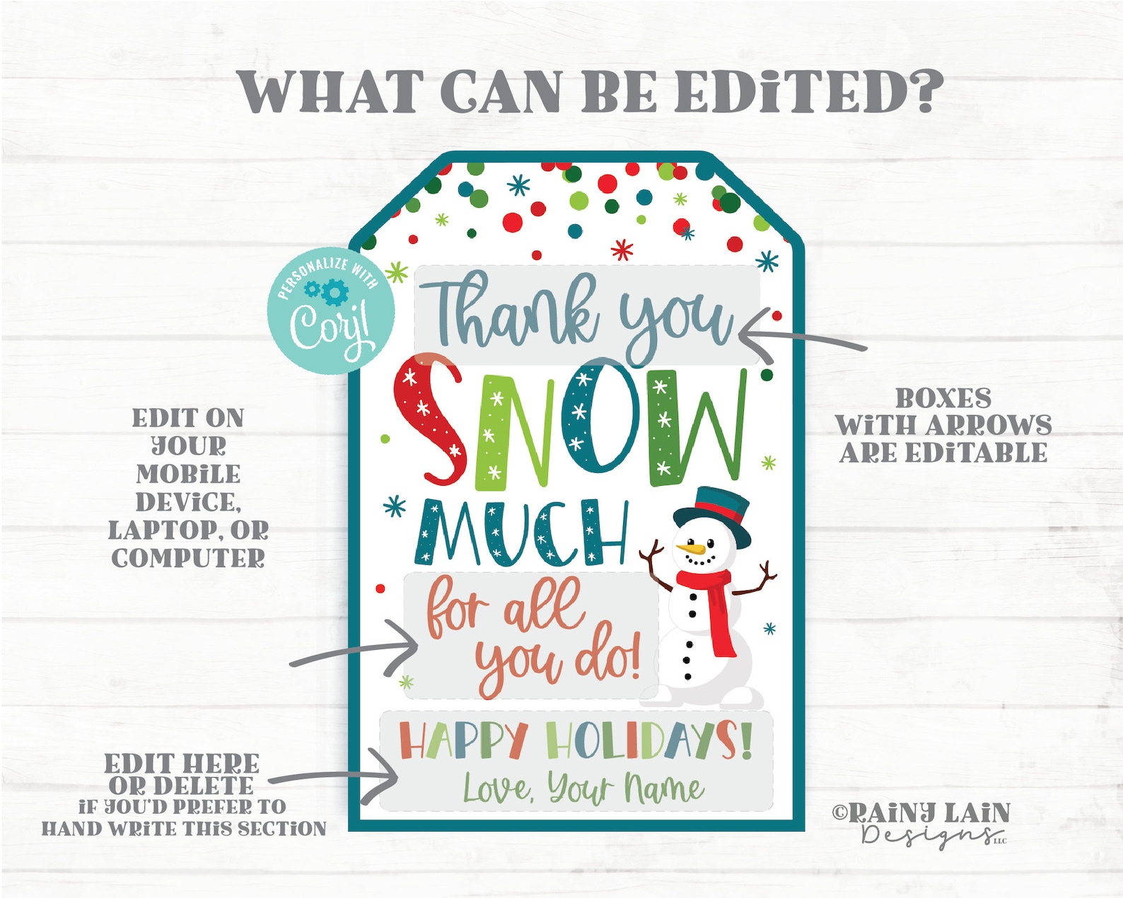 Thank You SNOW Much for All You Do Tag Printable Winter - Etsy