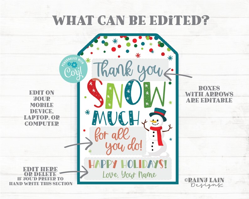 Thank You SNOW Much for All You Do Tag Printable Winter - Etsy