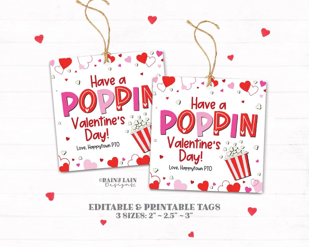 Popcorn Valentine Tag, Poppin Valentine's Day, Pop Corn Valentine ...
