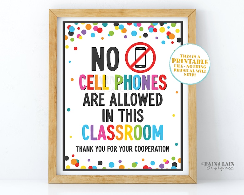 No Cell Phone Classroom Sign, Cell Free Zone Poster, Teacher Rules ...