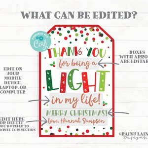 Thank You for Being a Light in My Life Christmas Candle Tag Holiday ...