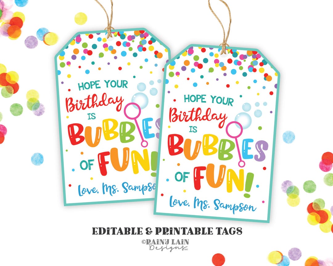 Hope Your Birthday is Bubbles of Fun Tag Bubbles Birthday Party Favor ...