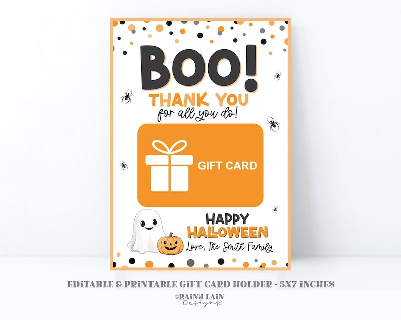 Editable Halloween Gift Card Holder Printable Teacher Appreciation Gift ...