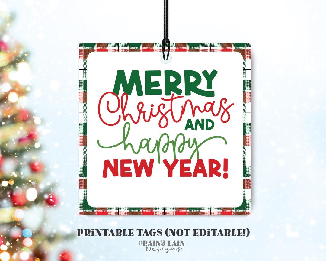 Merry Christmas and Happy New Year Tag, Plaid Gift Tag, Instant Digital ...