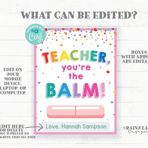 Teacher You're the Balm Valentine Card, Lip Balm, Chapstick Digital ...