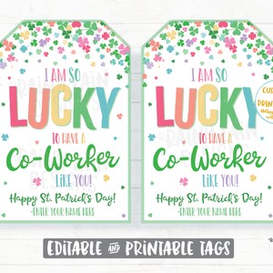 Lucky to Have a Co-worker Like You St Patrick's Day Gift Tag Shamrocks ...