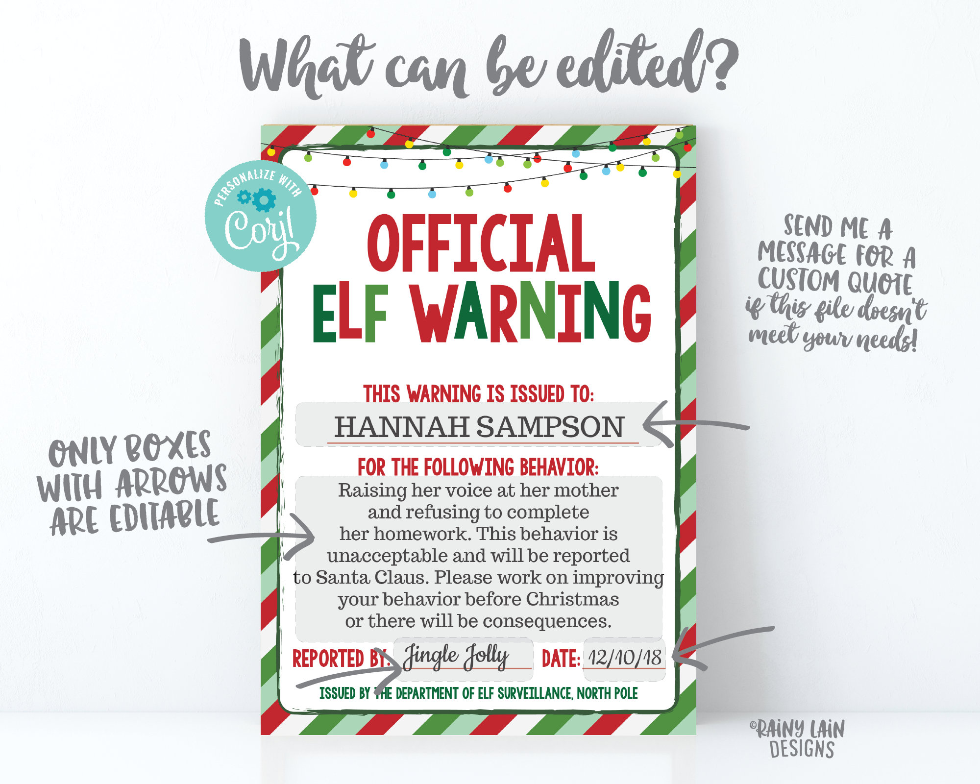 Editable Elf Warning Official Elf Surveillance Elf Warning | Etsy