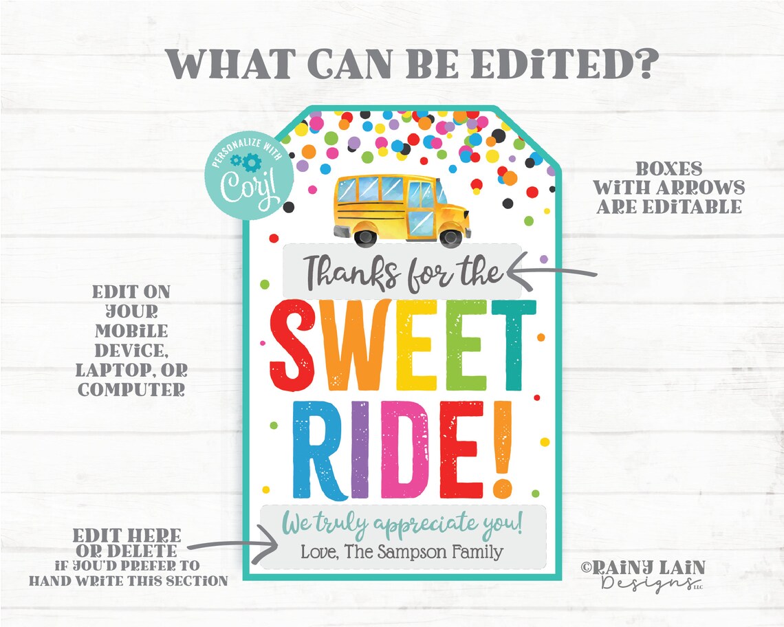 Bus Driver Gift Tag Thanks for the Sweet Ride National School Bus ...