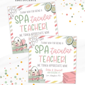 Thanks for Being Spa-tacular Teacher Gift Tags, Editable Spa Day Tag ...