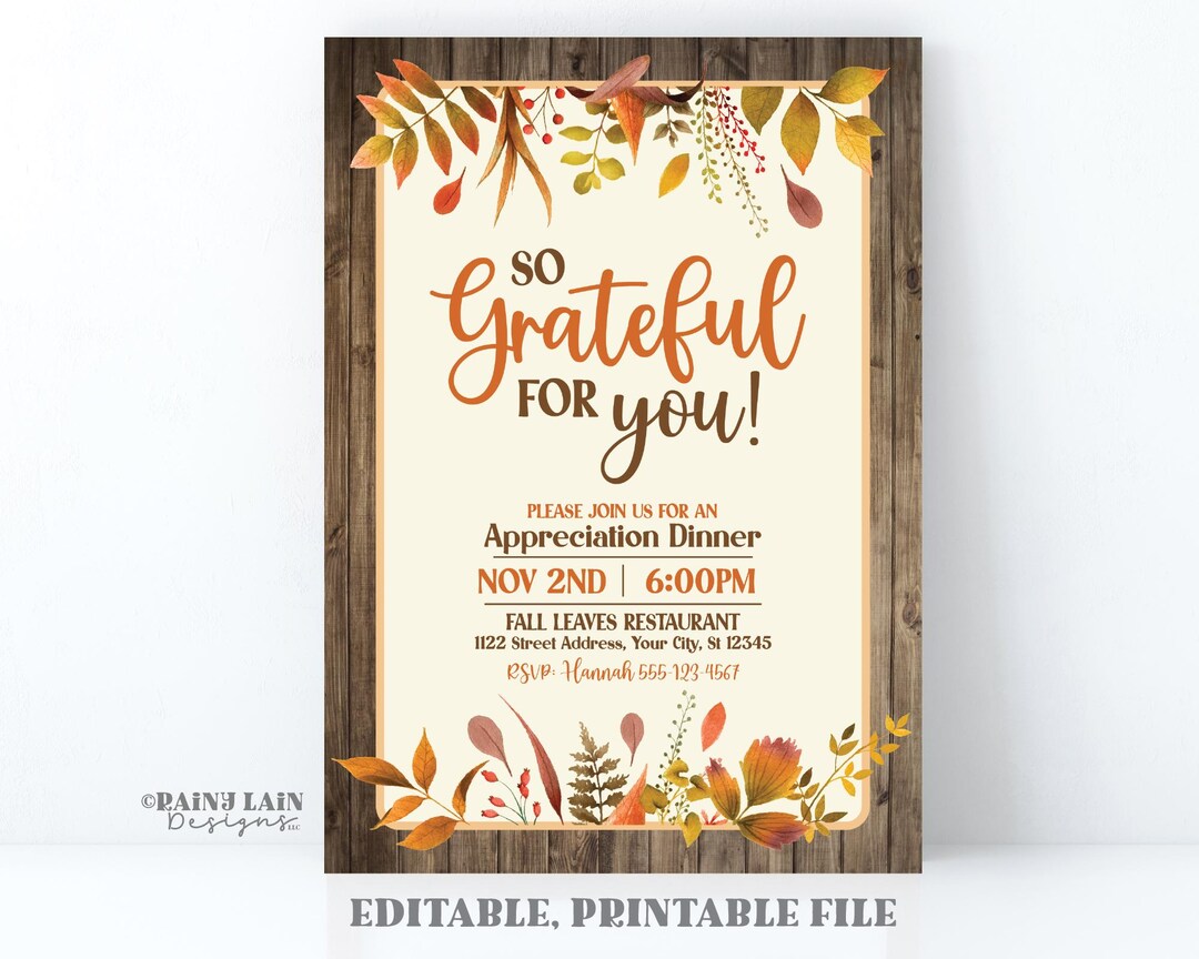 Editable Fall Appreciation Invitation Template, Printable Thanksgiving ...
