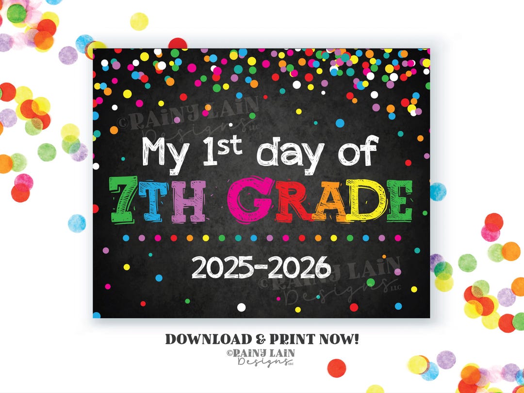 First Day of 7th Grade Sign Seventh Grade Back to School Chalkboard ...