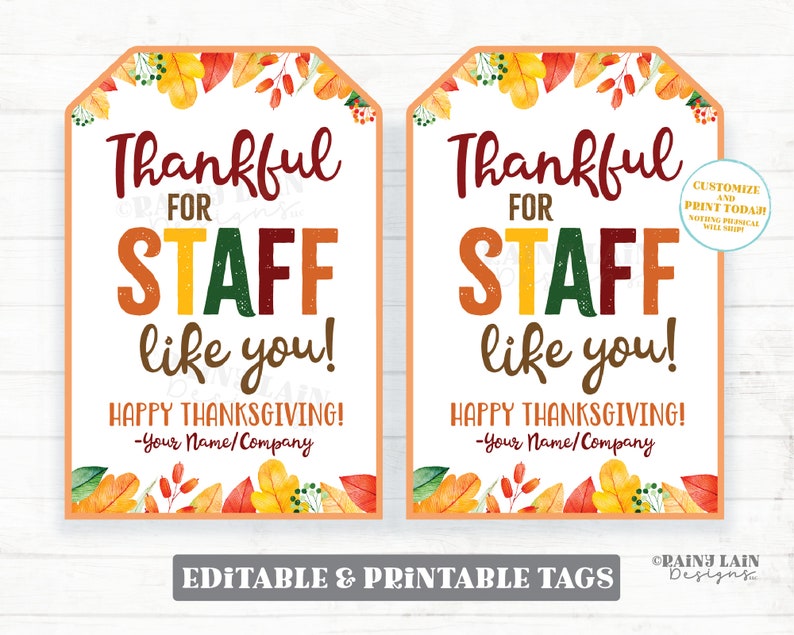 Thankful for Staff Like You Tags, Thankful Tags, Pie Gift Tags ...