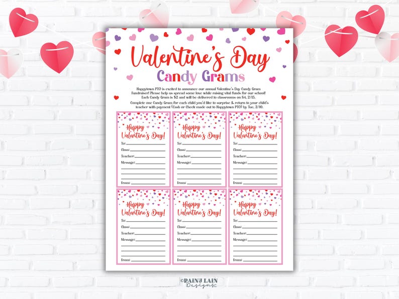 Editable Valentine's Day Candy Gram Fundraiser Flyer Template, Class ...