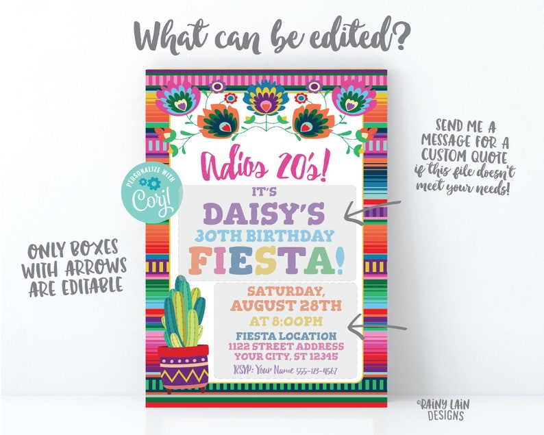 Adios 20's 30th Birthday Fiesta Invitation 30th Fiesta - Etsy