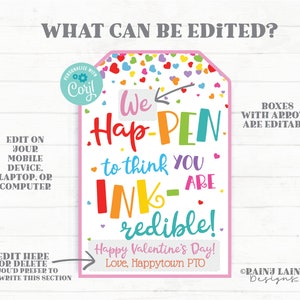 Hap-pen Inkredible Valentine, Ink Pen Gift Tag, Printable Valentine's ...