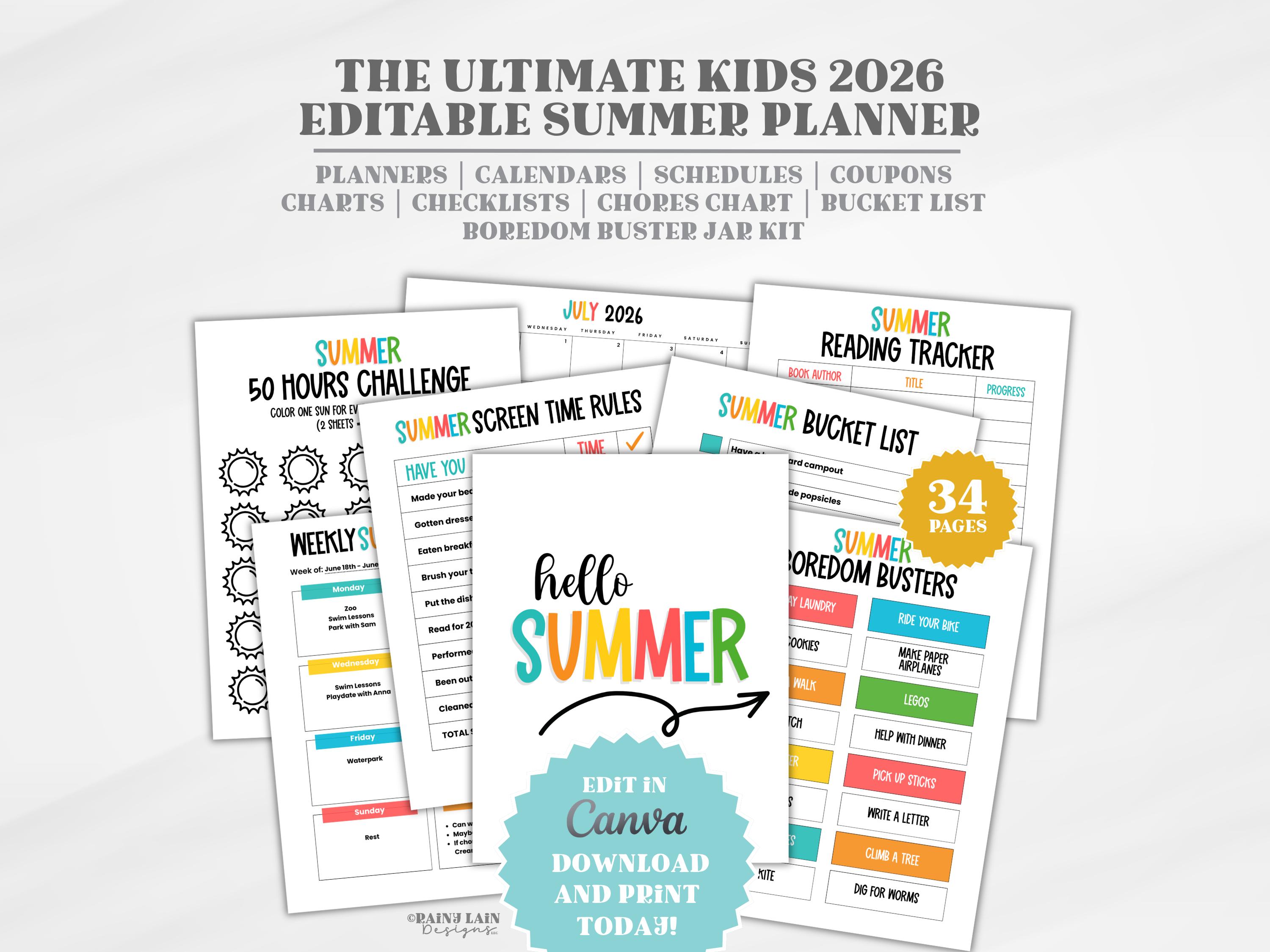 2026 Summer Planner for Kids, Editable Family Organizer, Summer ...