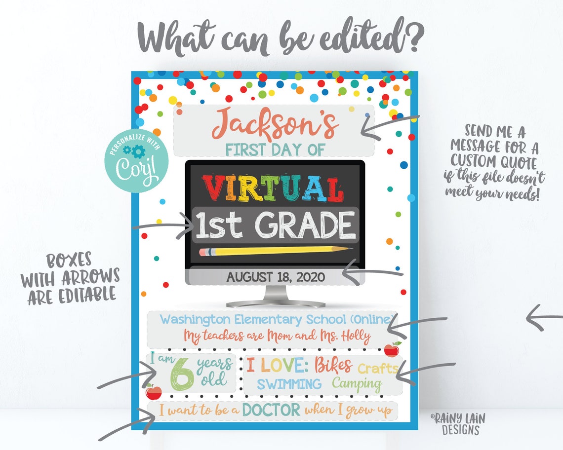 First Day of Virtual School Sign Template 1st Day of Virtual | Etsy