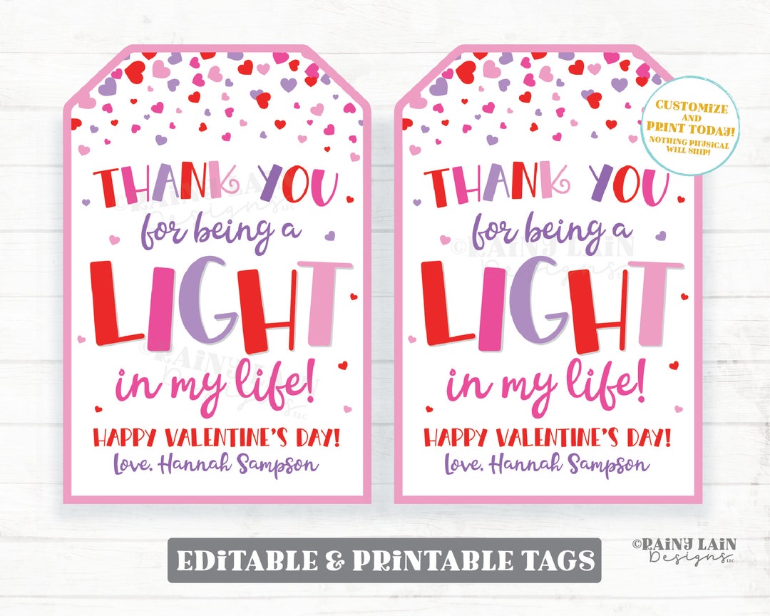 Thank You for Being a Light in My Life Valentine Candle Tag Lights Gift ...