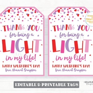 Thank You for Being a Light in My Life Valentine Candle Tag Lights Gift ...