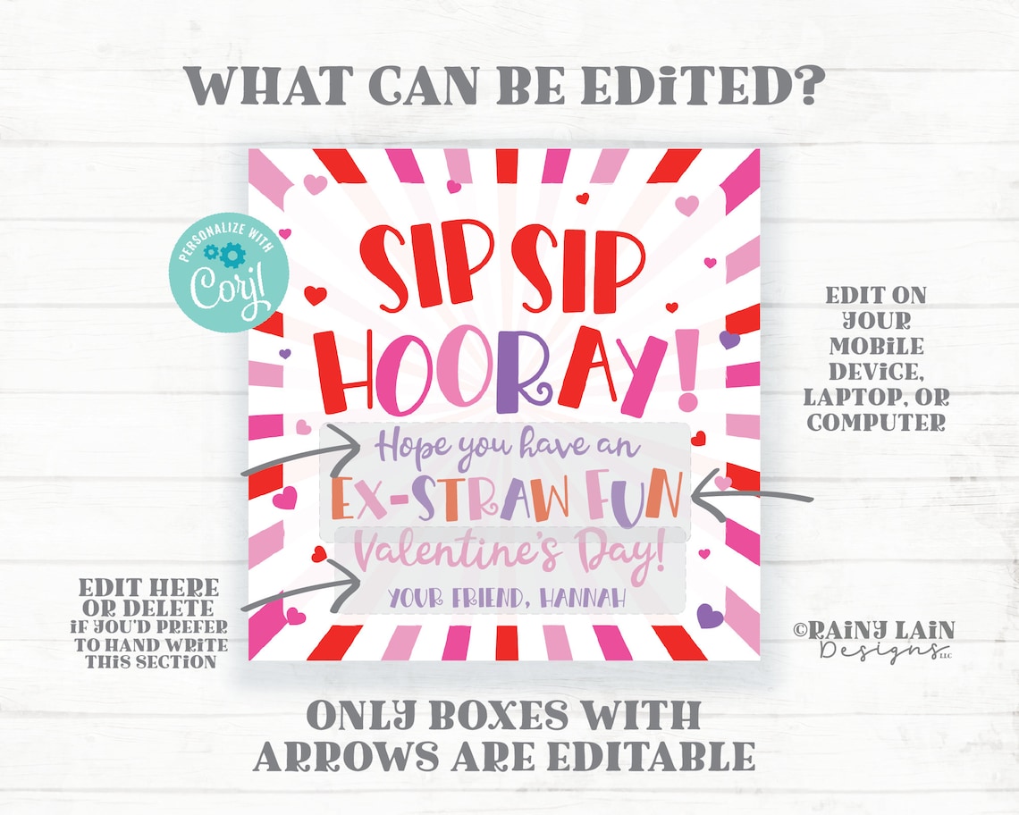 Straw Valentine, Sip Sip Hooray Ex-straw Fun Valentine's Day Tag, Crazy ...