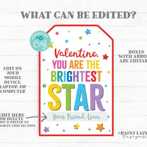 Valentine You're the Brightest Star, Valentine's Day Tag Glow in the ...