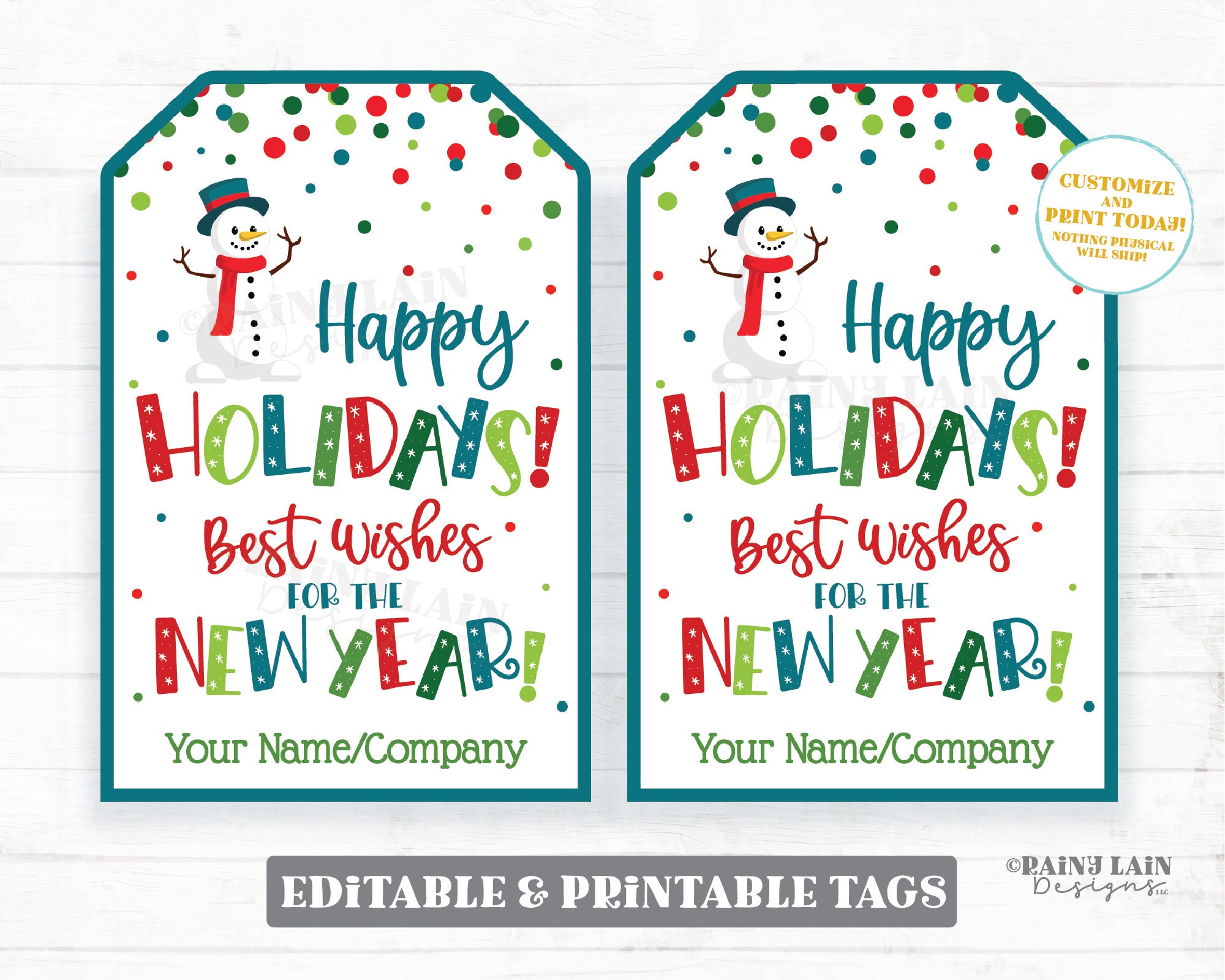Happy Holidays Tags Best Wishes for the New Year Printable - Etsy