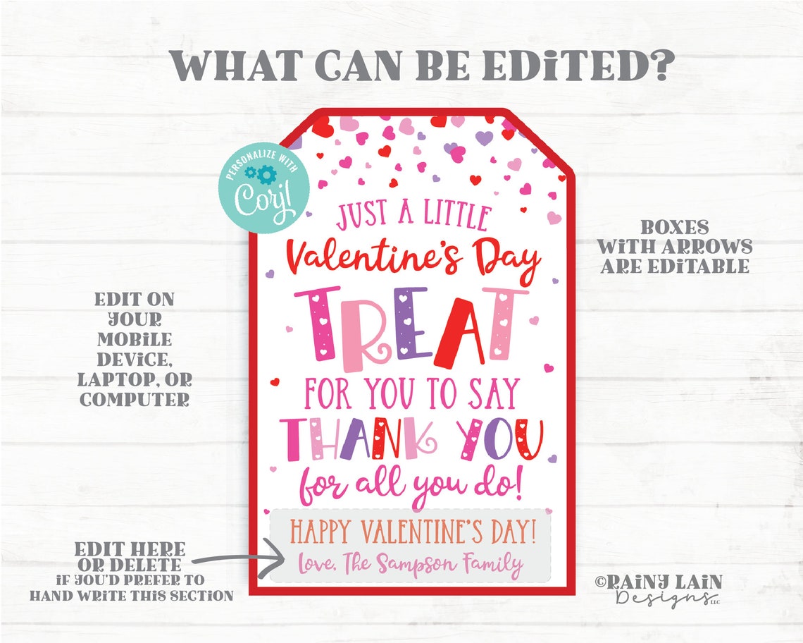 Valentine's Day Thank You Tag Valentine Appreciation Gift - Etsy