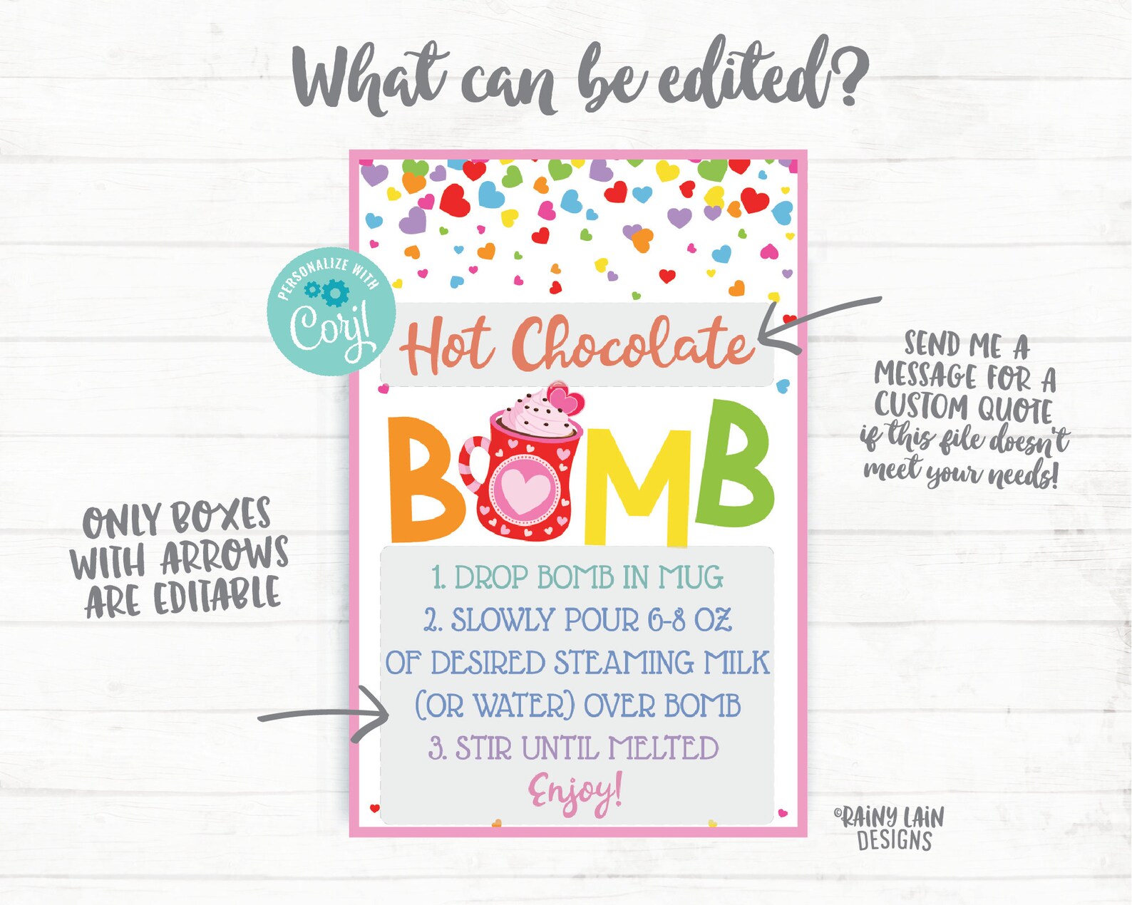 Editable Cocoa Bomb Tags Valentine Hot Chocolate Bomb Tags | Etsy