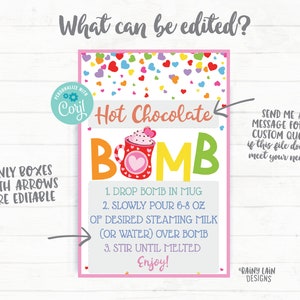 Editable Cocoa Bomb Tags Valentine Hot Chocolate Bomb Tags - Etsy