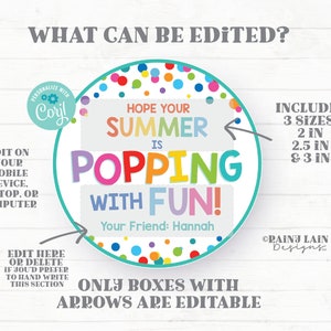End of School Year Gift Tags Hope Your Summer is Popping With Fun Round ...
