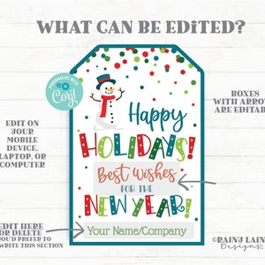 Happy Holidays Tags Best Wishes for the New Year Printable Christmas ...
