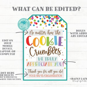No Matter How the Cookie Crumbles Tag We Appreciate You Gift Employee ...