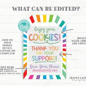 Cookie Thank You Tag Editable Cookies Fundraiser Tag Cookie Booth ...