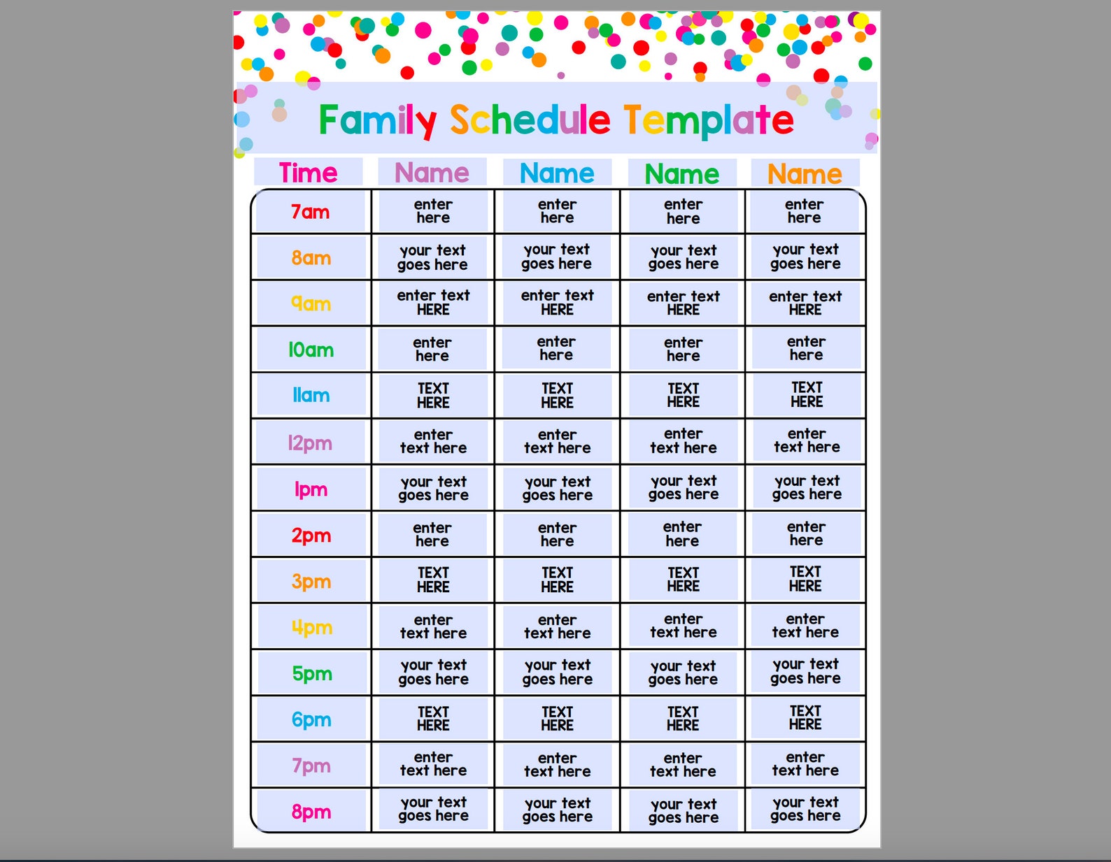 Family Schedule Editable Work From Home Schedule Self - Etsy