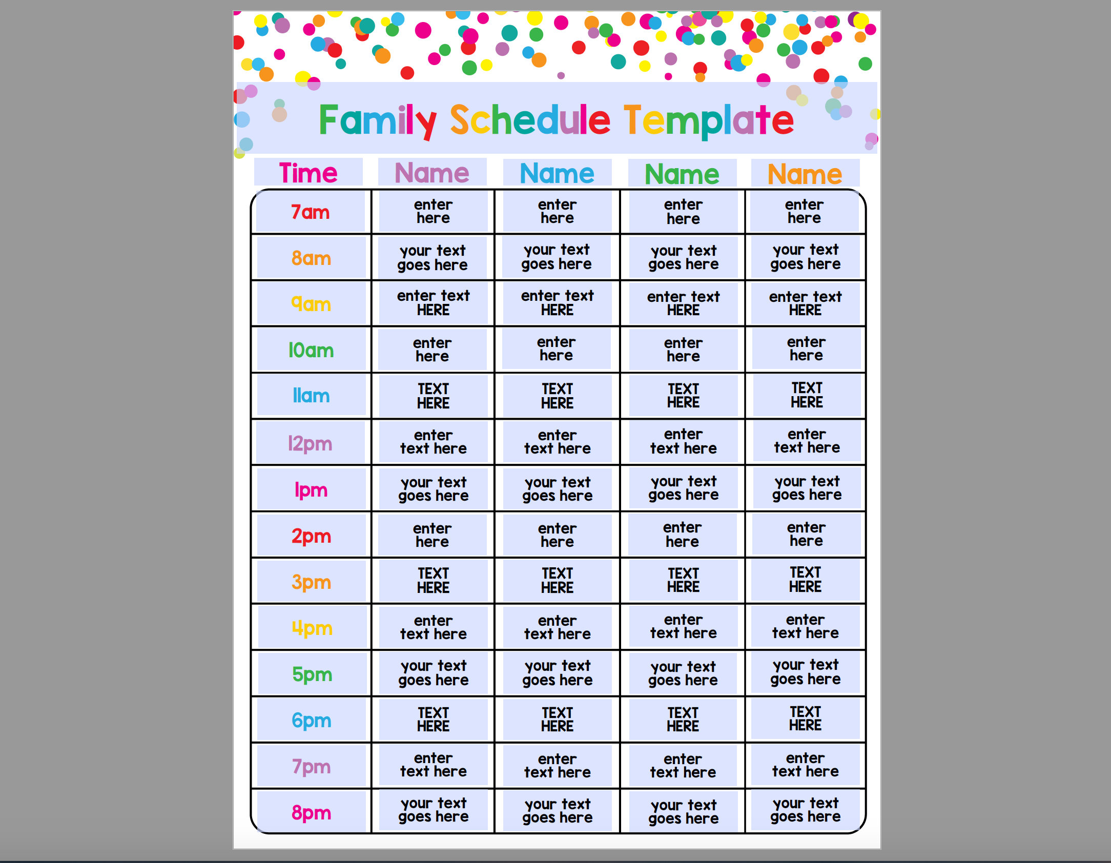Family Schedule Editable Work From Home Schedule Self | Etsy