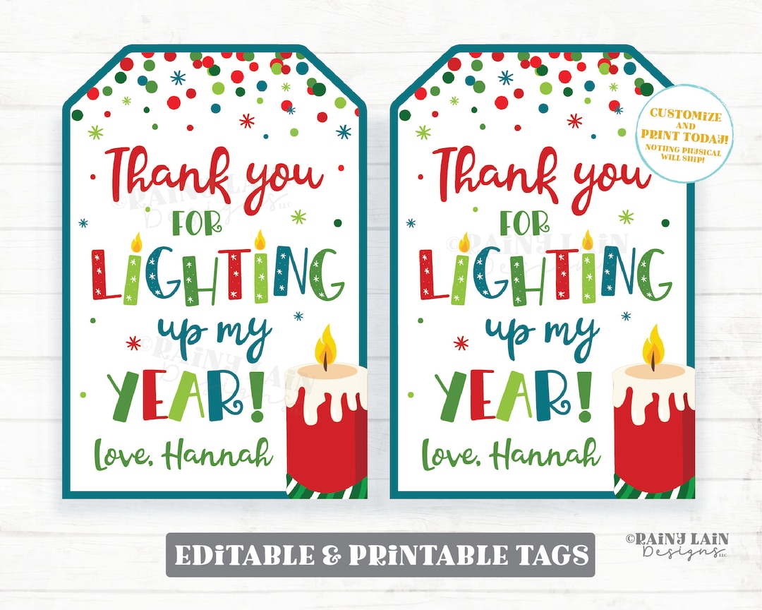 Thank You for Lighting up My Life Christmas Tag Holiday Gift Candle ...