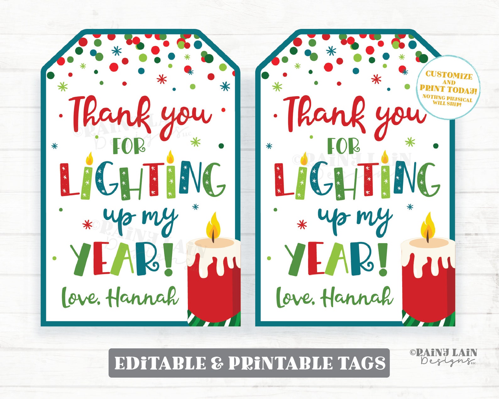 Thank You for Lighting up My Life Christmas Tag Holiday Gift - Etsy