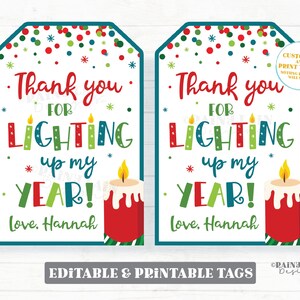 Thank You for Lighting up My Life Christmas Tag Holiday Gift Candle ...