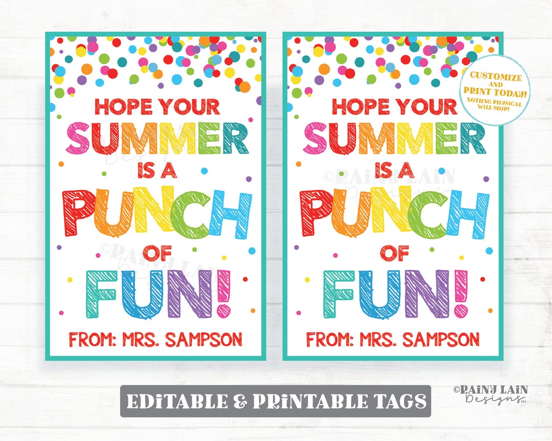 Hope Your Summer is a Punch of Fun Tags End of School Year Gift Tags ...