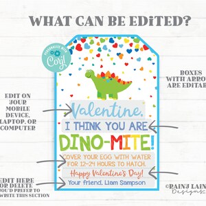 Dinosaur Egg Valentine Tags, Dino-mite Valentine, Dinosaur Valentine ...