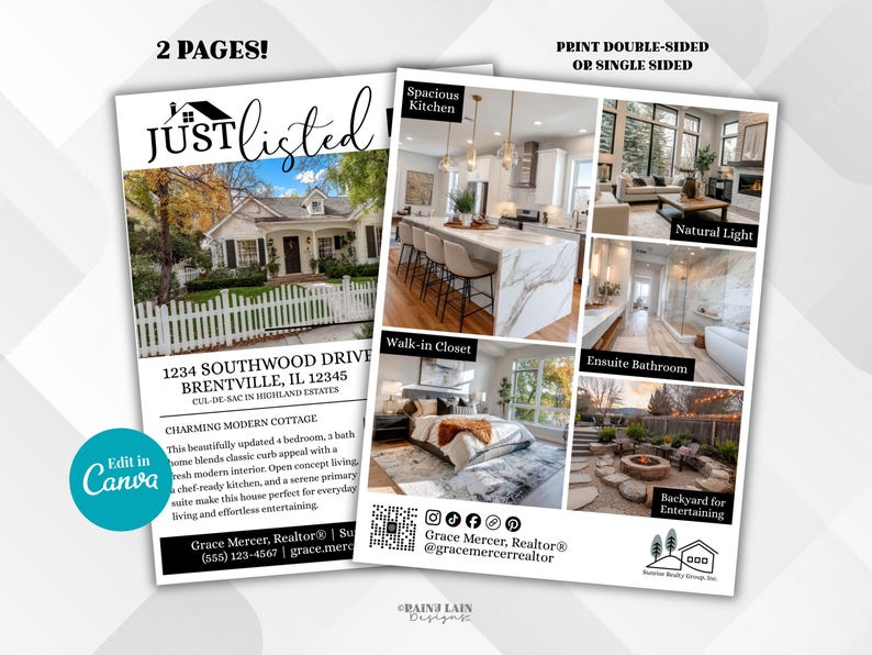 Modern Real Estate Flyer Template, Just Listed, Open House, Editable in ...
