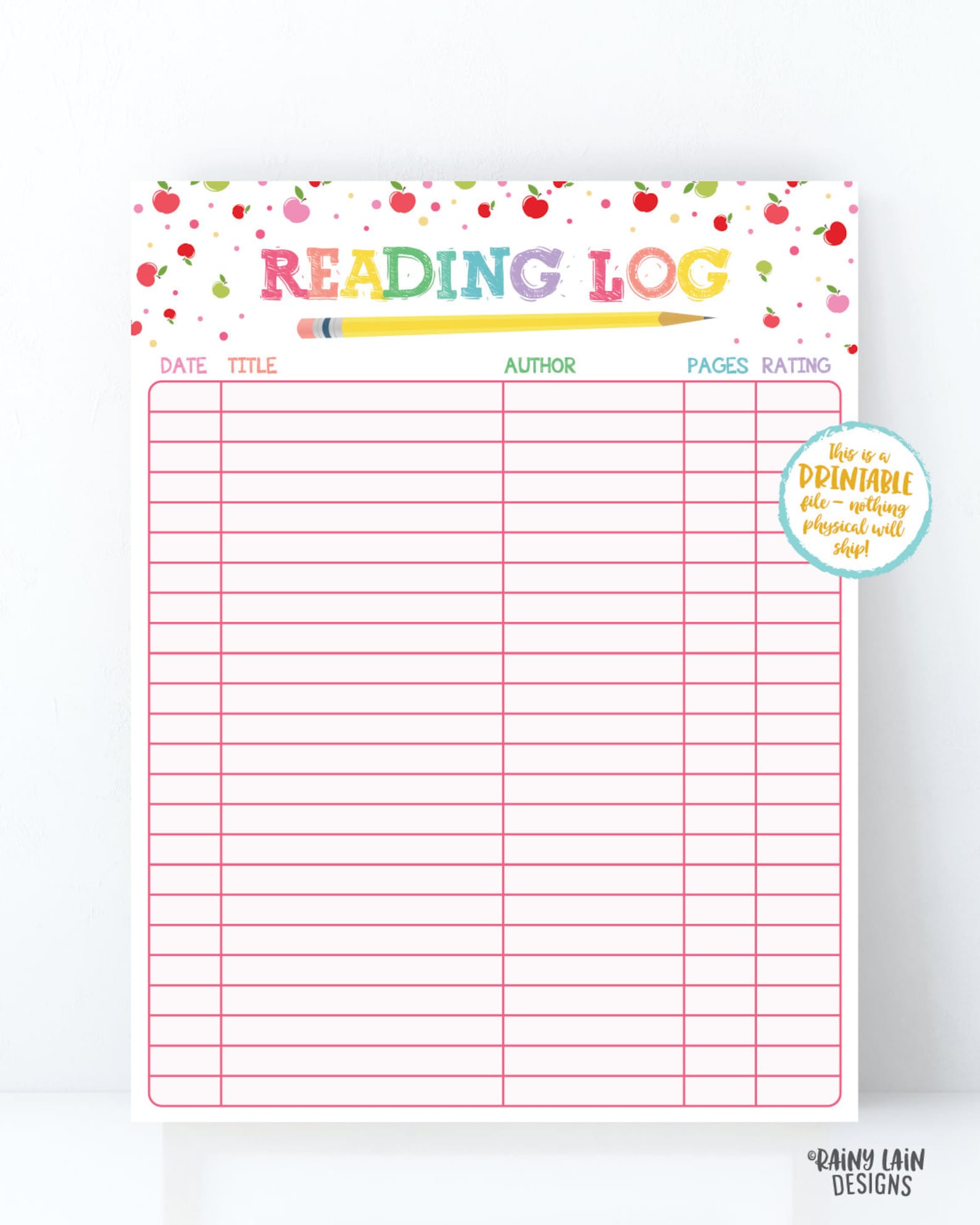 Reading Log Printable Reading Log for Kids Summer reading | Etsy