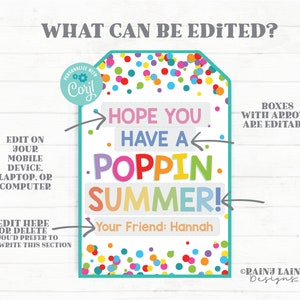 Hope You Have a Poppin Summer Tags End of School Year Gift Tags Popcorn ...