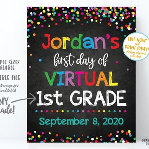 First Day of Virtual School Sign Template 1st Day of School Sign ...