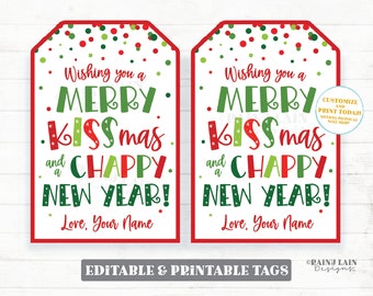 Christmas PRINTABLE 'merry Kissmas and Chappy New - Etsy